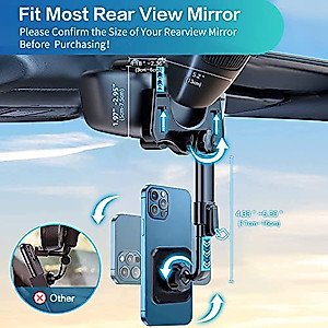 BEENLE Upgraded Rearview Mirror Magnetic Phone Holder Mount for Car, Rotatable and Retractable Car Phone Holder, Strong Magnet Cell Phone Holder Car Cradle Fit All Mobiles & Vehicles