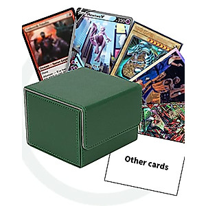 ZLCA Card Deck Box with 2 Dividers for MTG Cards, Large Horizontal Card Storage Box Fits 150+ Single Sleeved Cards, PU Leather Commander Deck box for TCG CCG (Green)