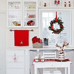 MCEAST 3 Pack Christmas Hand Towel 17.7 x 12.6 Inches Soft Wash Cloths Holiday Design Pure Cotton Towels for Bathroom, Home, Kitchen Drying and Cleaning (Red, Green, White)