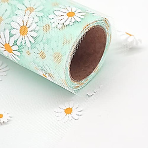 IONTACH Daisy Tulle Rolls 6 Inch by 10 Yards (30FT) Fabric Spool Tulle Ribbon for DIY Tutu Skirt Sewing Bow Wedding Decorations Craft Supplies (Aqua)