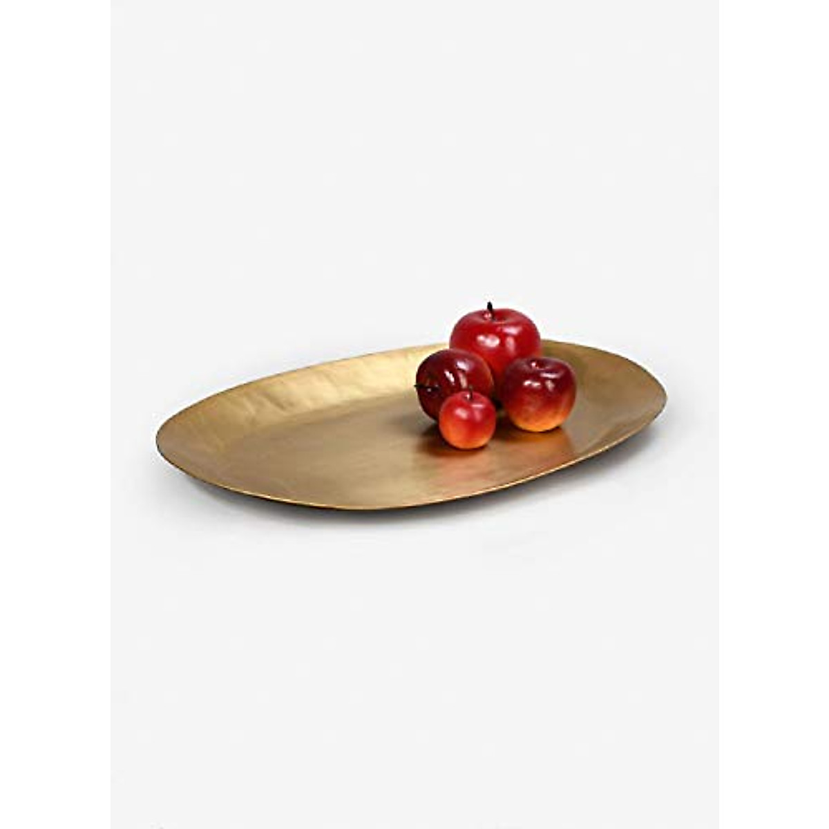 Serene Spaces Living Antique Oval Raw Brass Tray, Hammered Decorative Metal Tray Use as Holder for Accessories, Candles, Jewelry, Centerpiece for Kitchen or Dining Table, 17" Long, 11.5" Wide, 1" Tall
