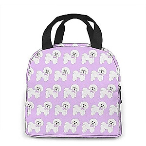 Insulated Lunch Bags Bichon Frise Dog Lilac Bows Water-Resistant Thermal Lunch Box For Work CampingTravel Picnic