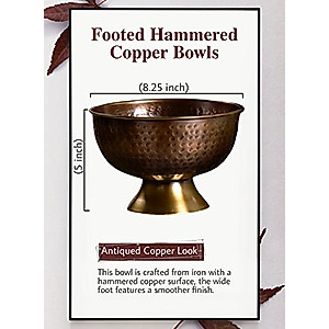 Serene Spaces Living Large Antique Style Hammered Copper Decorative Bowl, Rustic Home Accent Bowls for Flowers, Potpourri, Keys, For Coffee Table, Entryway Console, Measures 5" Tall & 8.25" Diameter