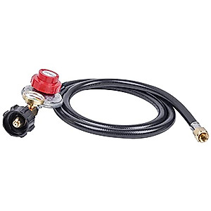 GasSaf 5FT Adjustable Propane Regulator, High Pressure Propane Regulator Hose with Gauge Suitable for Burners,Turkey Fryers,Forge,etc - 3/8”Female Flare Nut