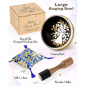 Hihealer Tibetan Singing Bowls, Meditation Sound Bowls Handcrafted in Nepal for Yoga, Chakra Healing, Mindfulness Self Care Spiritual Gifts for Women and Men (4" tree-of-life)