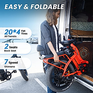 Rattan LM/LF PRO Electric Bike 750W ebike 48V 13AH Removable Battery Electric Bicycle 20"* 4.0 All Terrain Tire Electric Bike for Adults, Ebikes for Adults (LF-Red)