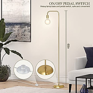 QiMH Industrial Floor Lamp with Light Bulb, Metal Standing Lamp,Tall Modern Brushed Gold Led Living Room Floor Lamp for Home Decor,Bedroom,Reading,Office(E26 Socket,Foot Switch)