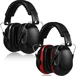 2 Pcs Noise Cancelling Safety Earmuffs for Shooting Hearing Protection NRR 28dB Ear Protection Adults Adjustable Earmuffs (Black, Red)