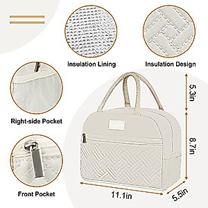 NisuAM Lunch Bag for Women, Large Capacity Insulated Lunch Box Tote for Hot and Cold Food - Portable and Reusable Adult Lunch Bags for Work, Office, Picnic, Camping, and Trip Beige