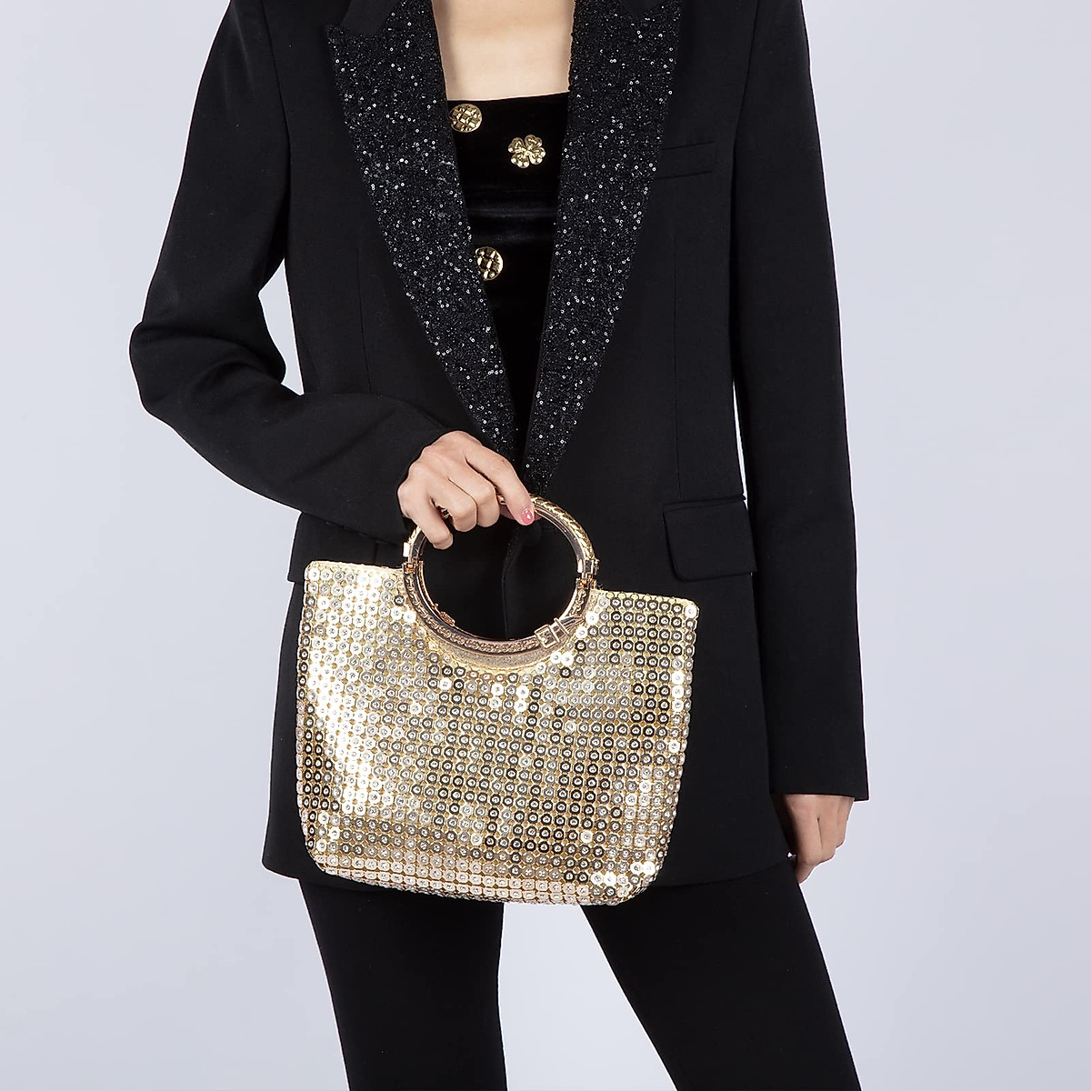 Gripit Designer Handbags Sequin Tote Bag with Rhinestone Wristlet Sparkly Purse Crystal Bag for Women Trendy Formal Evening Bag,Gold