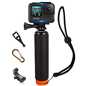 Waterproof Floating Hand Grip Compatible with GoPro Hero 11 10 9 8 7 6 5 4 3 3+ 2 1 Session Black Silver Camera Handler & Handle Mount Accessories Kit for Water Sport and Action Cameras (Orange)