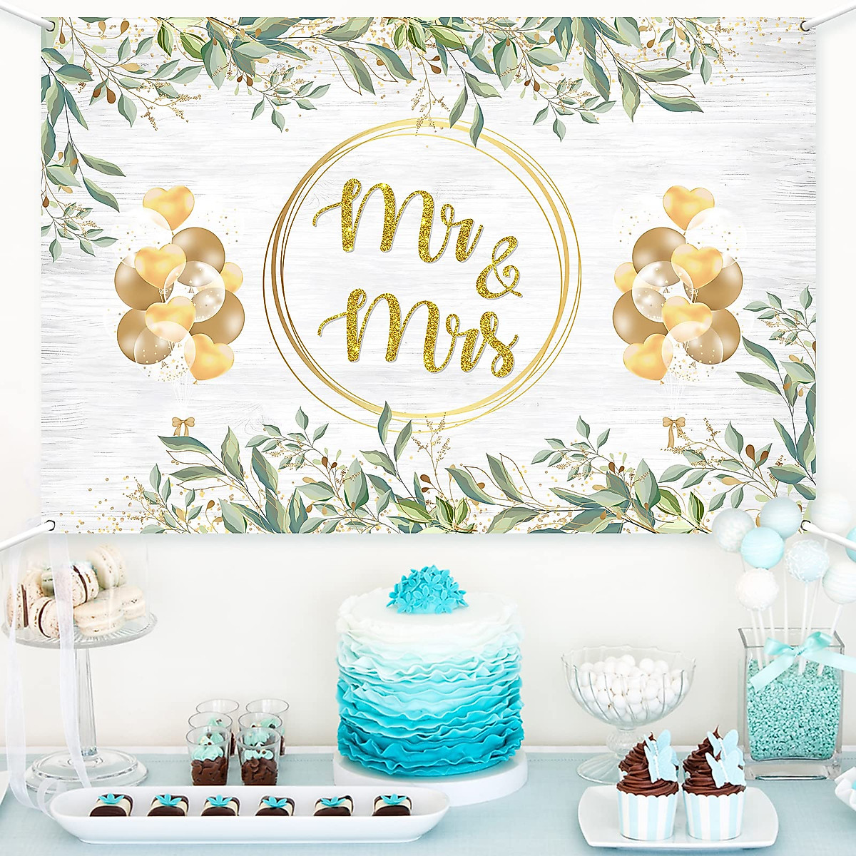 Aonbon Mr & Mrs Backdrop, Wedding Backdrop Banner, Wedding / Engagement / Bridal Shower Party Decoratoions