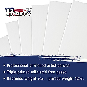 U.S. Art Supply Professional Quality Stretched Canvas, Multipack of 10 Medium Sizes, 2 Each 5x7, 8x10, 11x14, 12x16, 16x20 Inches - 12-Ounce Primed, 3/4", 100% Cotton - Painting, Acrylic Pouring, Oil