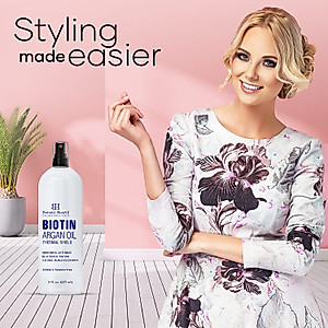 Botanic Hearth Heat Protectant Spray for Hair - With Argan Oil & Biotin - Conditioner & Thermal Protection for Hair from Heat, Tools, Flat Iron & Hot Blow Dry - for Men and Woman, Made in USA, 8 fl oz