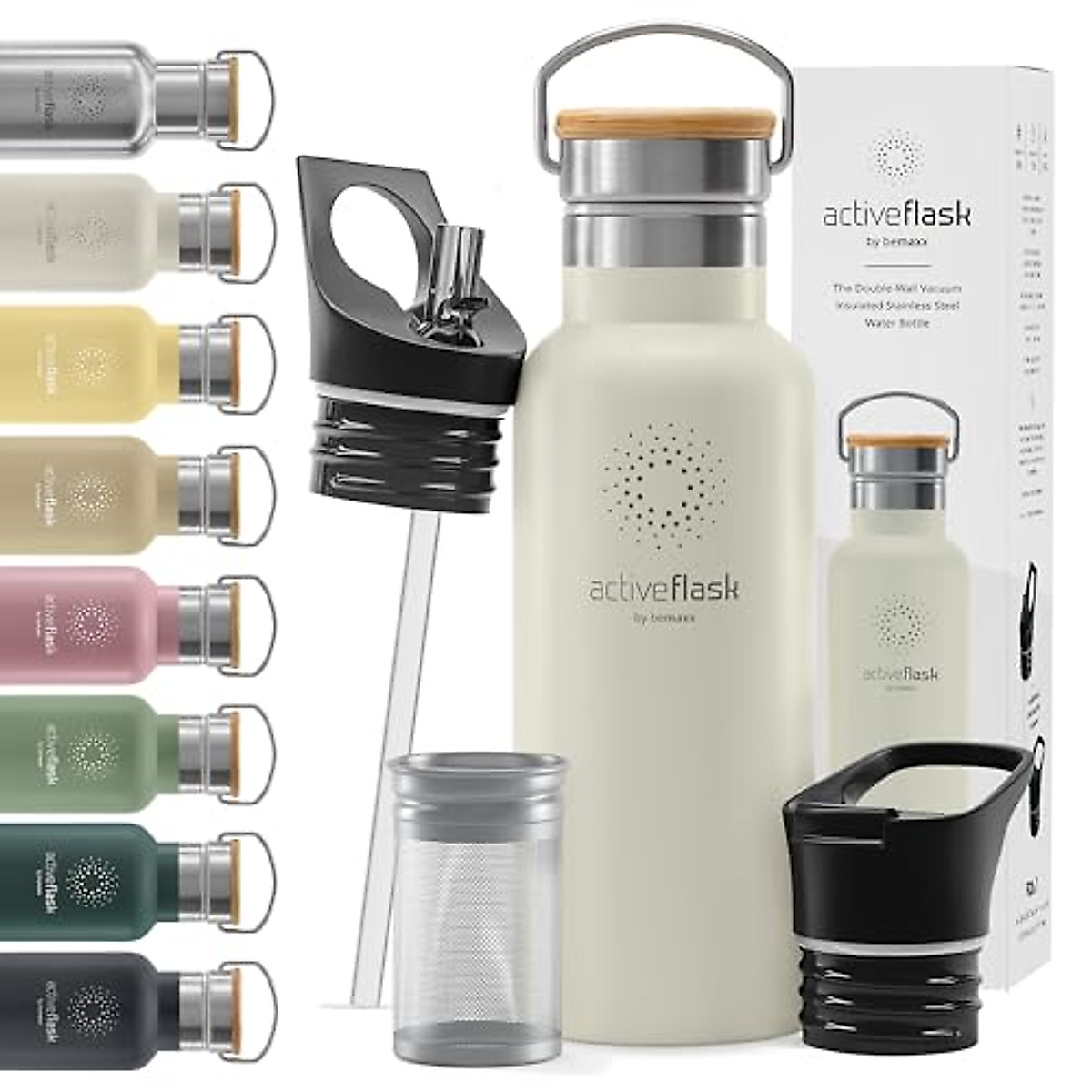 Stainless Steel Water Bottle with Straw, Infuser & 3 Lids: 18/32 OZ Leak-Proof Vacuum Insulated ACTIVE FLASK Drinking Bottles Hot Cold: Double Walled Outdoor Drink Thermo Mug Tea Coffee Sport Gym Bike