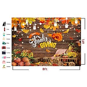 Dudaacvt 8x6ft Thanksgiving Photography Backdrop Rustic Wooden Floor Barn Harvest Background Thanksgiving Turkey Autumn Pumpkins Backdrop Thanksgiving Party Decoration Backdrop D643