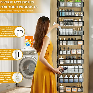 DAOTENGQL Over the Door Organizer Hanging with 10 tiers Mesh Baskets, Stable & Adjustable Pantry Spices Rack for Snacks Baby Essentials Toiletries Toys and Small Clothes, etc, Black, (SA005)