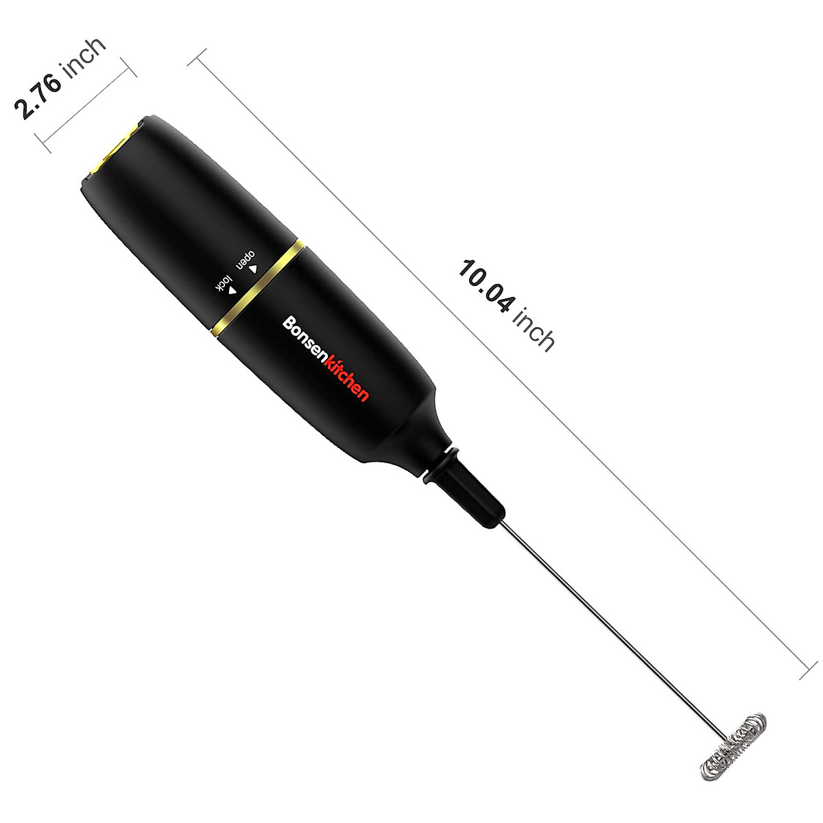 Bonsenkitchen Electric Milk Frother Handheld, Portable Whisk Milk Foam Maker with Stainless Steel Stand, Battery Operated Drink Hand Mixer for Coffee, Matcha, Electric Stirrer Coffee Mixer Wand