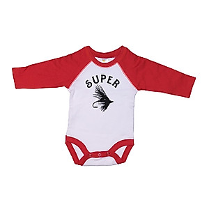 Ebenezer Fire Fishing Raglan Onesie/Super Fly/Unisex Baby Onesie/Newborn Fly Fishing Outfit (6-12M, RED)