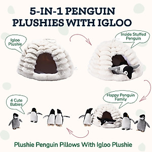 Snug A Babies Penguin Stuffed Animal Set - 4 Soft and Cuddly Plush Penguins with Igloo - Perfect Penguin Plush Toy for Kids to Play, Cuddle, and Uplift Social Skills - Soft, Huggable, and Safe