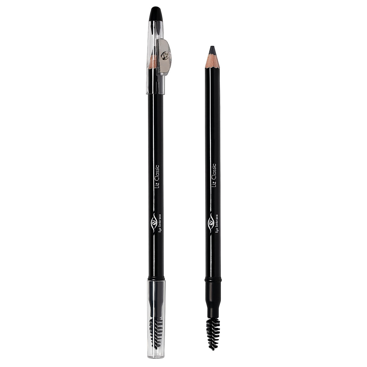Eye Embrace Liz Classic: Warm Medium Gray Wooden Eyebrow Pencil – Waterproof, Double-Ended Pencil with Sharpener & Spoolie Brush, Cruelty-Free
