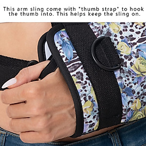 Fotgok Foam Arm Sling with Waist Strap Elbow Brace Support Arm Immobilizer for Shoulder Injury for Women, Green Rose Leopard