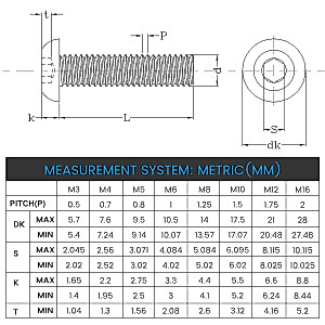 M5-0.8 x 12mm Socket Button Head Socket Cap Bolts Screws Allen Socket Drive Screws Stainless Steel 304 (A2-70) Fully Threaded Machine Screws, Pack of 100