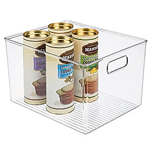 mDesign Plastic Storage Organizer Container Bin for Kitchen Organization in Pantry, Cabinet, Countertop Fridge, Refrigerator, and Freezer - Hold Food, Drink, or Snacks, Ligne Collection, Clear