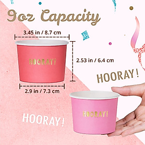 MATICAN Paper Ice Cream Cups, 50-Pack 9-oz Disposable Dessert Bowls for Hot and Cold, 9-ounce, Gold Foil Hooray, Hot Pink, Baby Pink, Mint, Yellow, Blue