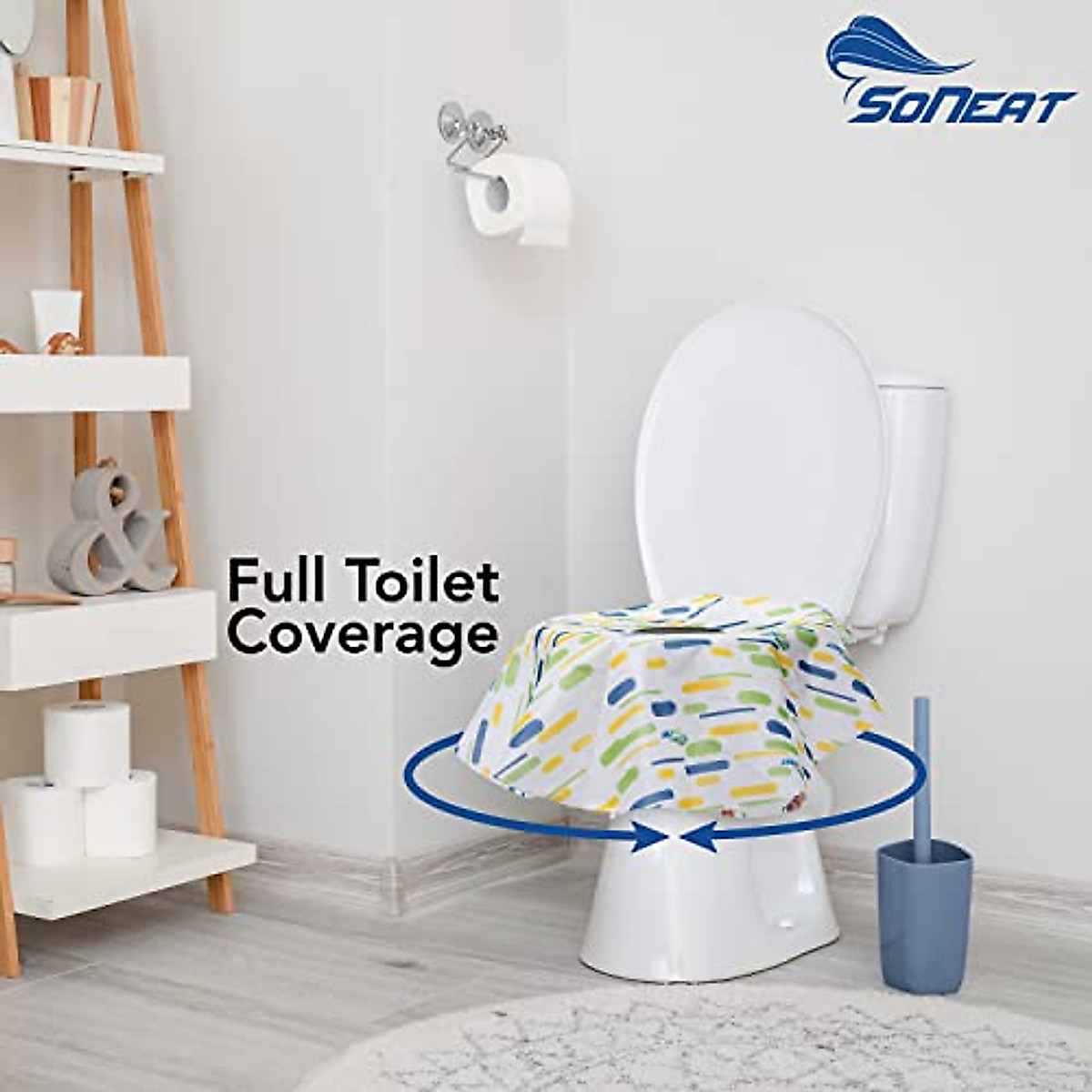 SoNeat Disposable Toilet Seat Cover - Extra Large Waterproof Toilet Seat Covers, Potty Training Seat Liners for Kids Travel and Public Restrooms, (Bright Lines, 4)