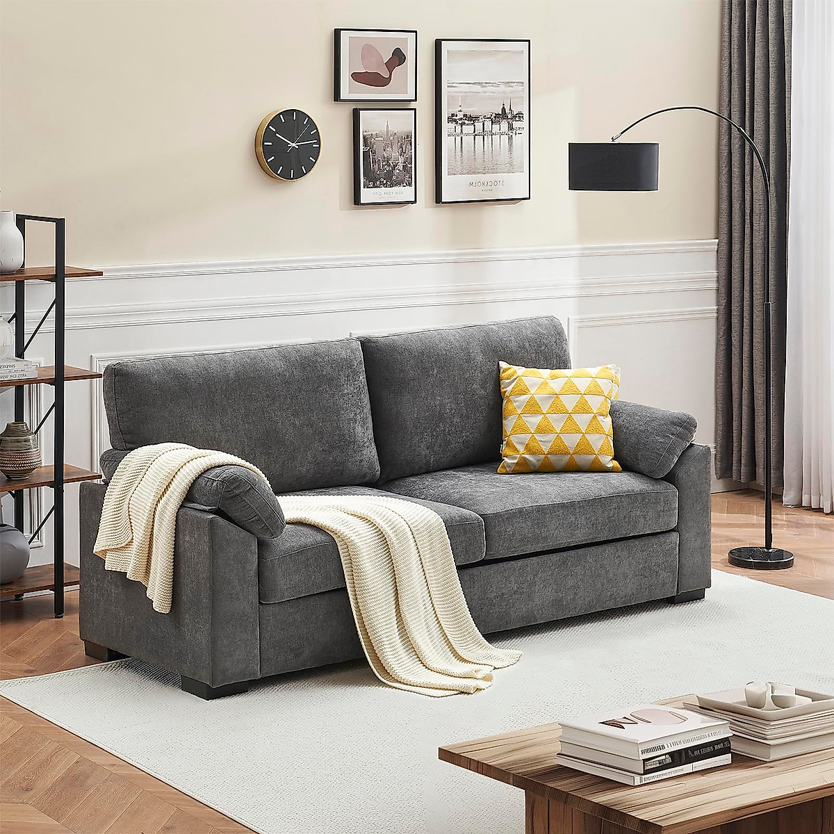 IDEALHOUSE 80" Sofas Couches for Living Room, 3 Seater Chenille Recliner Sofa Mid-Century Modern Sofa Couch with Space Spring Cushion and Solid Wood Frame, Removable Back and Seat Cushions