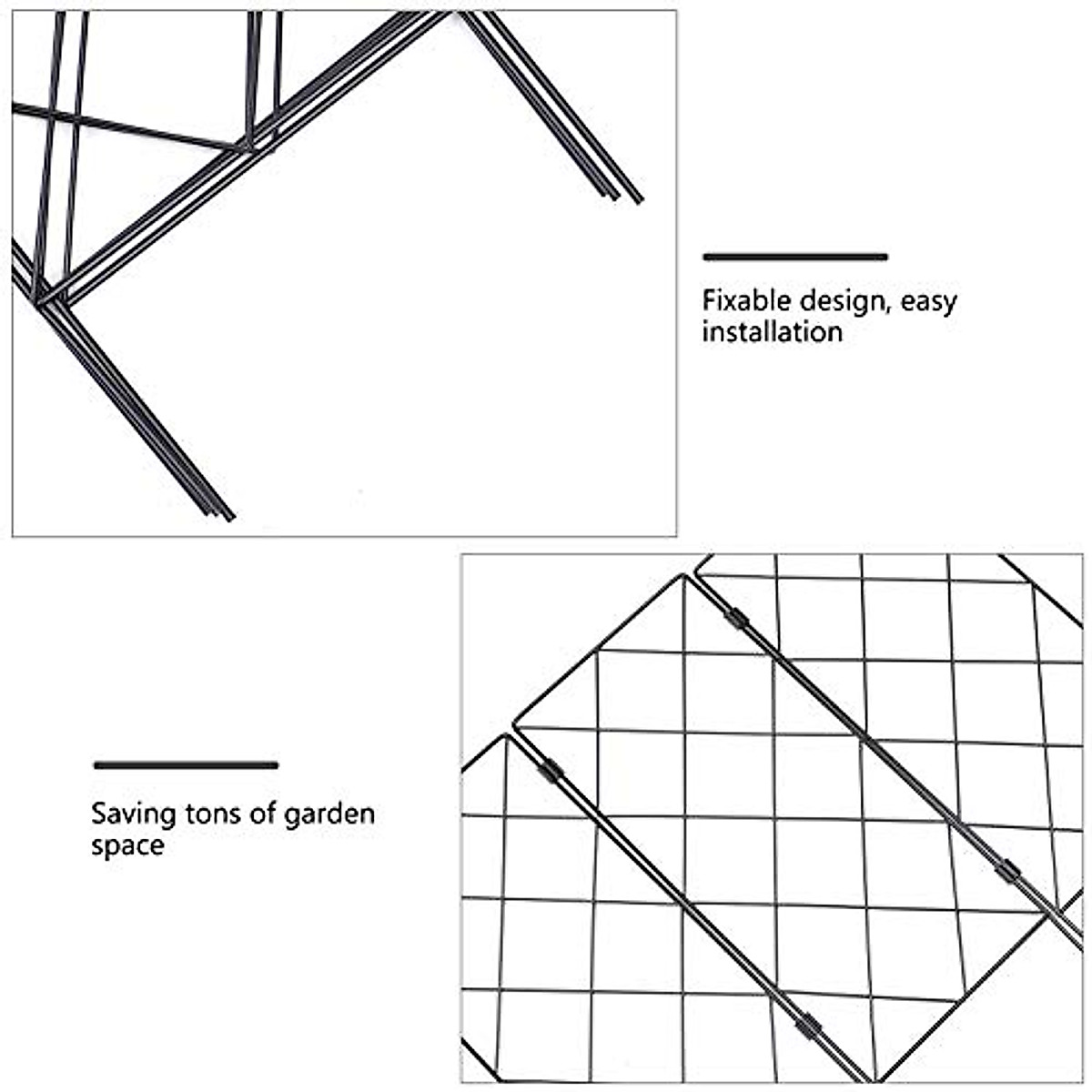 YARNOW Garden Trellis Plant Support for Climbing Foldable Vines and Flowers Stands Metal Wire Lattices Grid Panels for Ivy Rose Grape Cucumber Clematis Black