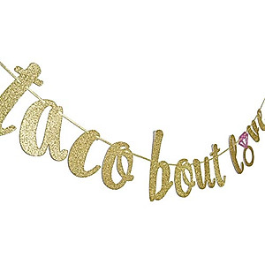 Taco Bout Love Gold Glitter Banner Sign Garland for Mexican Fiesta Themed Bridal Shower Bachelorette Party Wedding Decorations Engagement Supplies Cursive Bunting Photo Booth Props
