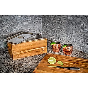 BELLEMARK Kitchen Compost Bin- 1.6 Gal. Rust Proof Stainless Steel Insert, Countertop Compost Bin with Lid and Acacia Wood Box- Large Compost Bin Kitchen