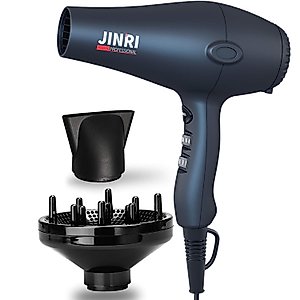 Jinri Hair Dryer Professional Salon Ionic Blow Dryer with Concentrator & Diffuser, Light Weight Low Noise Hair Blow Dryers, Black