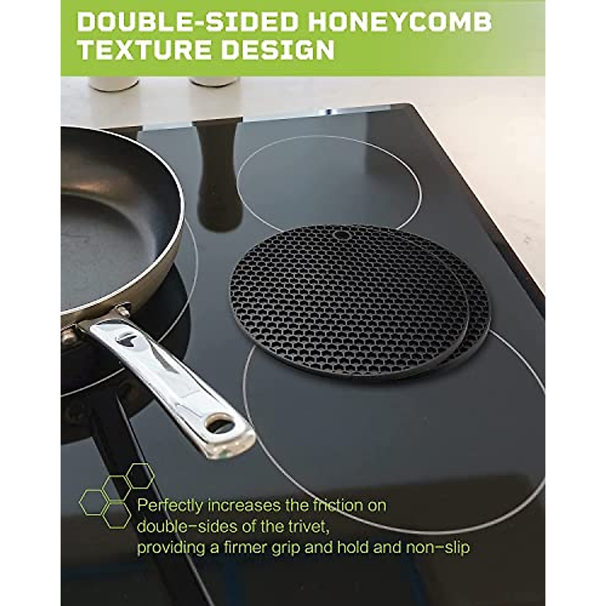 Armrouns Silicone Trivet Mats 2/4 pcs , Heat Resistant 600 ℉ 7.1 Inch Food Grade & BPA Free. Multipurpose Non-Slip Hot Pot, Hot Dishers, Jar Opener. (7.1inch, 2)