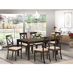 East West Furniture LYBO7-CAP-C Lynfield 7 Piece Set Consist of a Rectangle Dining Table with Butterfly Leaf and 6 Linen Fabric Kitchen Room Chairs, 36x66 Inch, Cappuccino