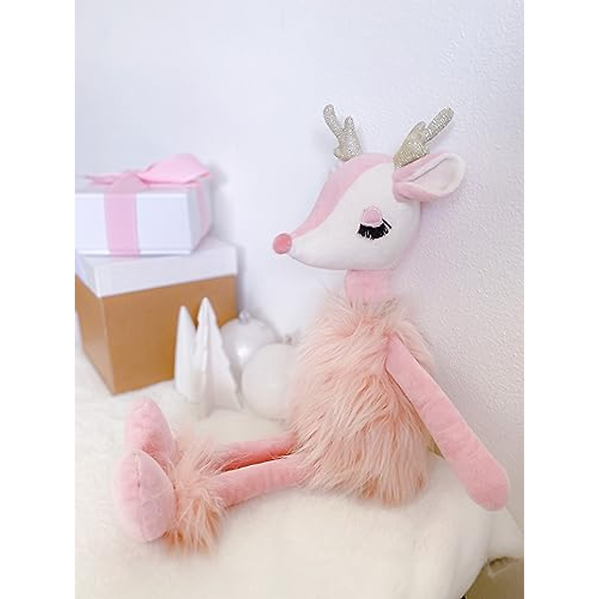 MON AMI Freija The Pink Reindeer Stuffed Animal Doll – 17”, Deer Plush Toy, Use as Toy or Room Décor, Great Gift for Kids, Boys, Girls