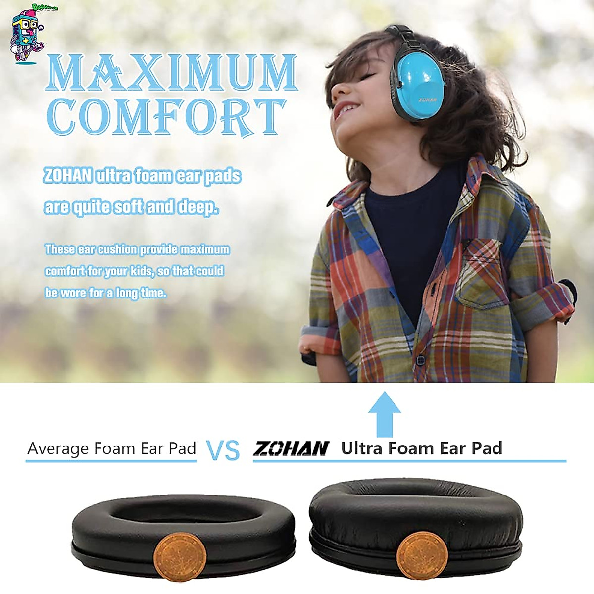 ZOHAN 030 Kids Noise Cancelling Headphones for Autism Ear Protection (Blue)