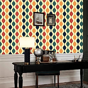 JiffDiff Wallpaper Geometric Wallpaper Abstract Wallpaper Modern Wallpaper Wall Decor 1970s Retro Removable Peel and Stick Wallpaper,15.7"x 118.1"