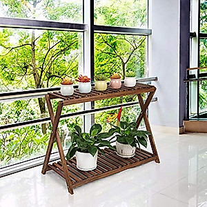 Tovacu Wood Plant Stand Indoor Outdoor 2 Tiers Flower Stand Corner Stepped Planter Shelf Rack Flowerpot Holder for Plant Display in Patio Balcony Entryway Porch Livingroom (Classic X-Cross Design)