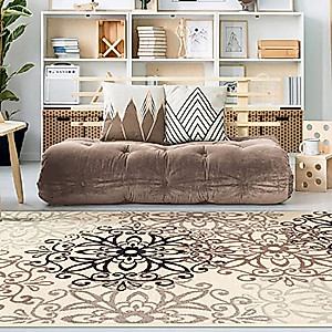 SUPERIOR Indoor Large Area Rug for Bedroom, Living/Dining Room, Entryway, Office, Farmhouse Aesthetic Floor Throw, Modern Floral Geometric Decor, Jute Backing, Leigh Collection, 5' x 8', Beige