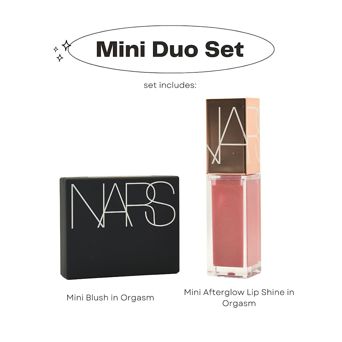 NARS Mini Orgasm Blush and Lip Gloss Duo Set:: Mini Blush in Orgasm and Mini Afterglow Lip Shine in Orgasm