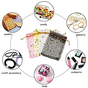 FOIMAS 100pcs Organza Drawstring Gift Bag,3.5x4.7 Inch Sheer Moon Star Organza Jewelry Bags for Wedding Baby Shower Party Favor Supply