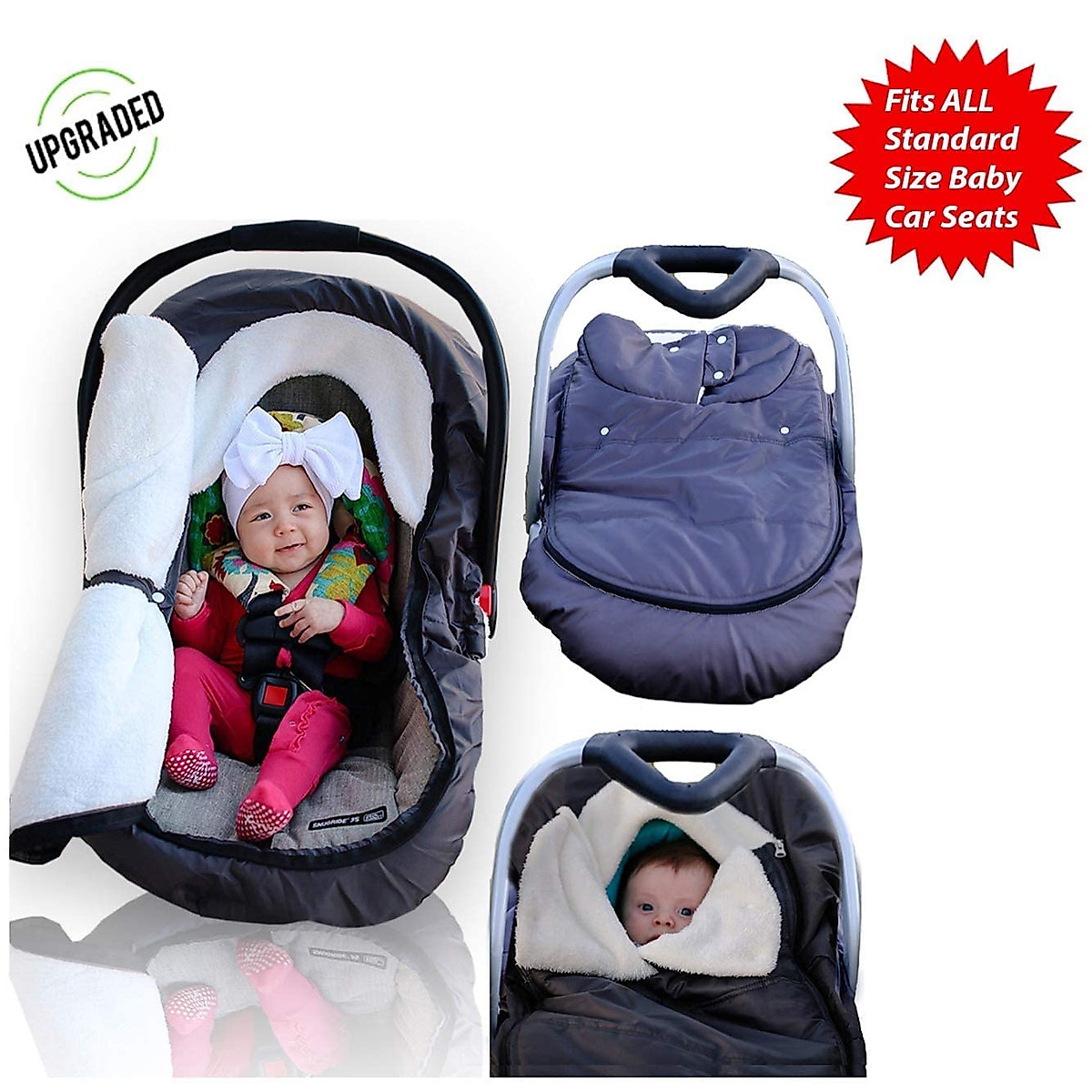 Infant Baby Car Seat Cover - Weatherproof Sneak A Peek Stroller Cover for Cold Winter Weather - Amazingly Comfy Car Seat Cover with A Universal Fit