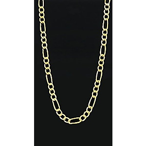 Yellow Gold Hollow Figaro Chain Real 10K Necklace 16" to 24", 2.5MM (20)
