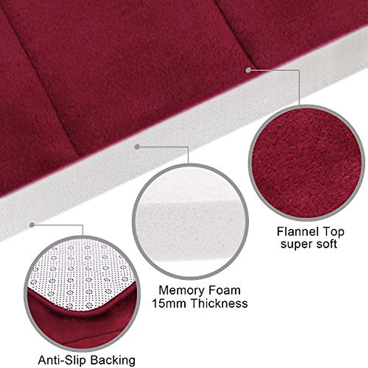 AOACreations Memory Foam Bath Rug, Long Runner Bathroom Mat Set of 2, Soft, Plush, Absorbent, Low Pile, 1 Runner 47" x 15.5", 1 Small 24" x 15.5" (2PC Runner Set, Burgundy)