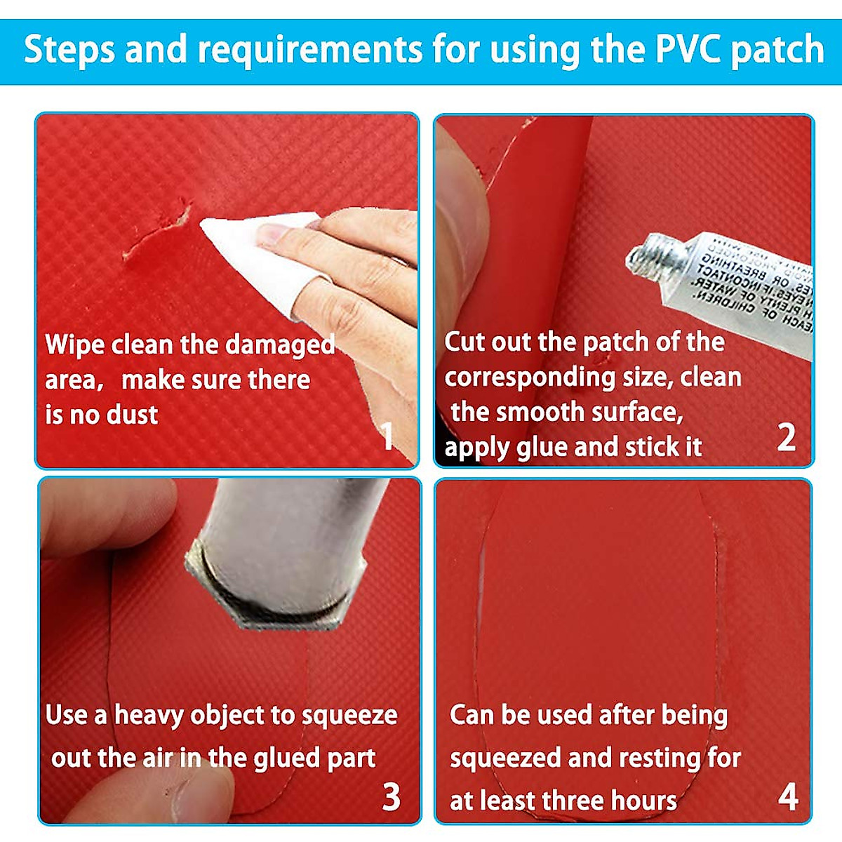 CLIO Inflatable Boat Repair Patches, 3 Pcs Waterproof PVC Set for Rafts, Kayaks, Canoes, Gray