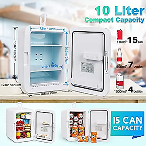 AstroAI Mini Fridge,15 Can 10 Liter Coolers & Refrigerators Mini Cooler, AC/DC Thermoelectric Skincare Fridge for Christmas Gifts, Beverage, Bedroom, Office,Travel, ETL Listed (White)