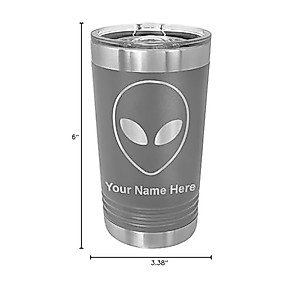 LaserGram 16oz Vacuum Insulated Pint Tumbler, Alien Head, Personalized Engraving Included (Gray)